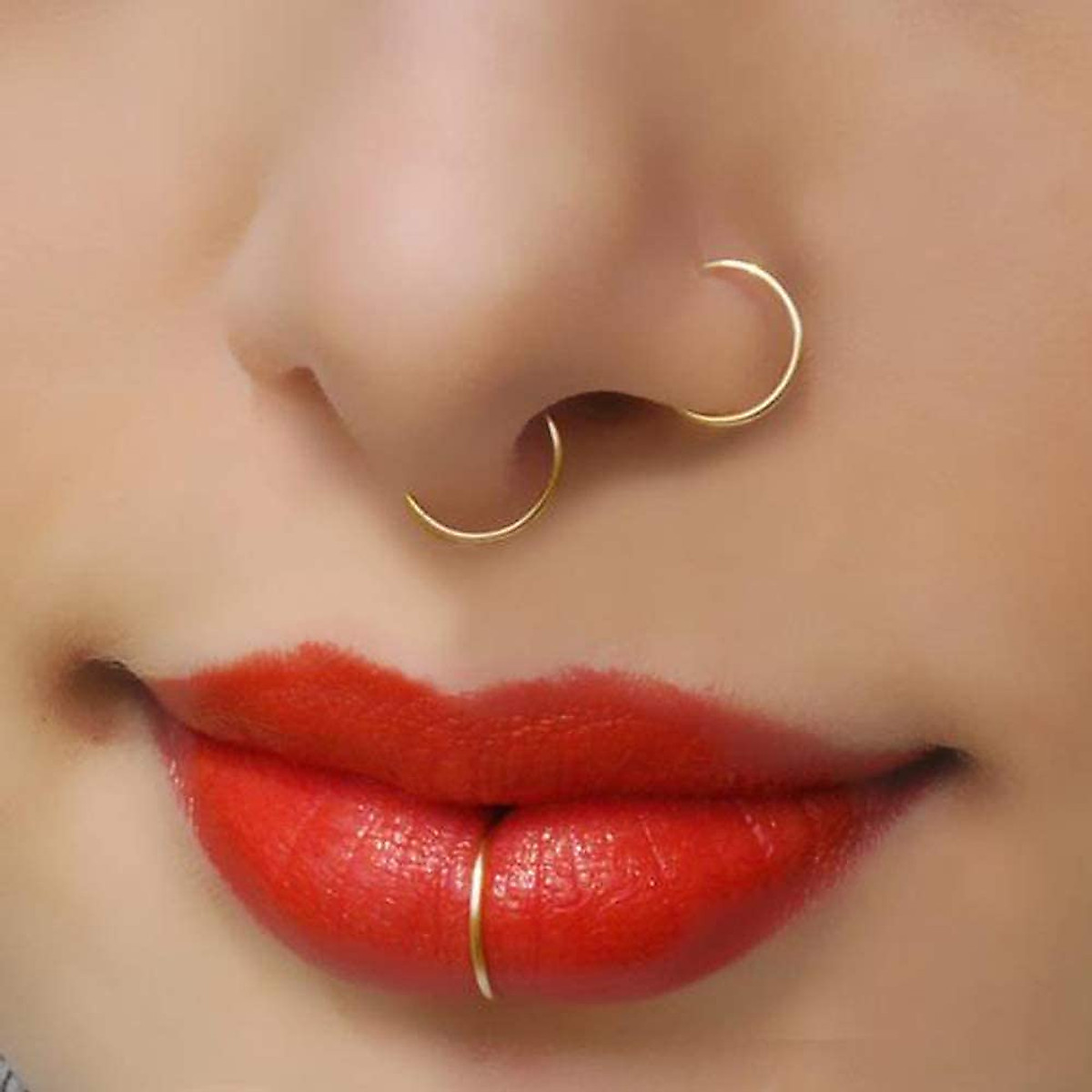 20G Fake Nose Ring Hoop Hypoallergenic,14K Gold Clip on Nose Ring No Piercing Needed Faux Nostril Piercing Jewelry,Nose,Set of 5Pcs (14K Gold)