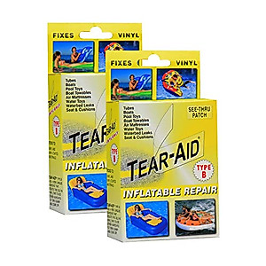 TEAR-AID Inflatable Repair Kit, Type B Clear Patch Kit for Vinyl and Vinyl-coated Materials, Use for Inflatable Bounce House, Boat, Waterslide, Air Matress & More, Yellow Box, 2 Pack