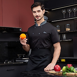 Unisex Double-breasted Chef Coat Back Full Mesh Lightweight Chef Jacket Color Stitching Chef Uniform