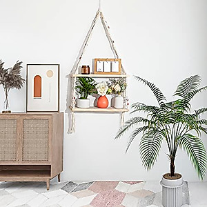 TENEWEE Boho Wall Hanging Shelves Macrame Floating Plant Photos Wood Shelf for Bedroom Living Room Apartment Decor