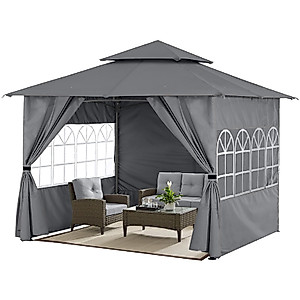 ABCCANOPY 8x8 Outdoor Gazebo - Patio Screened Gazebo with Curtains and Windows for Deck, Lawn and Backyard (Gray)