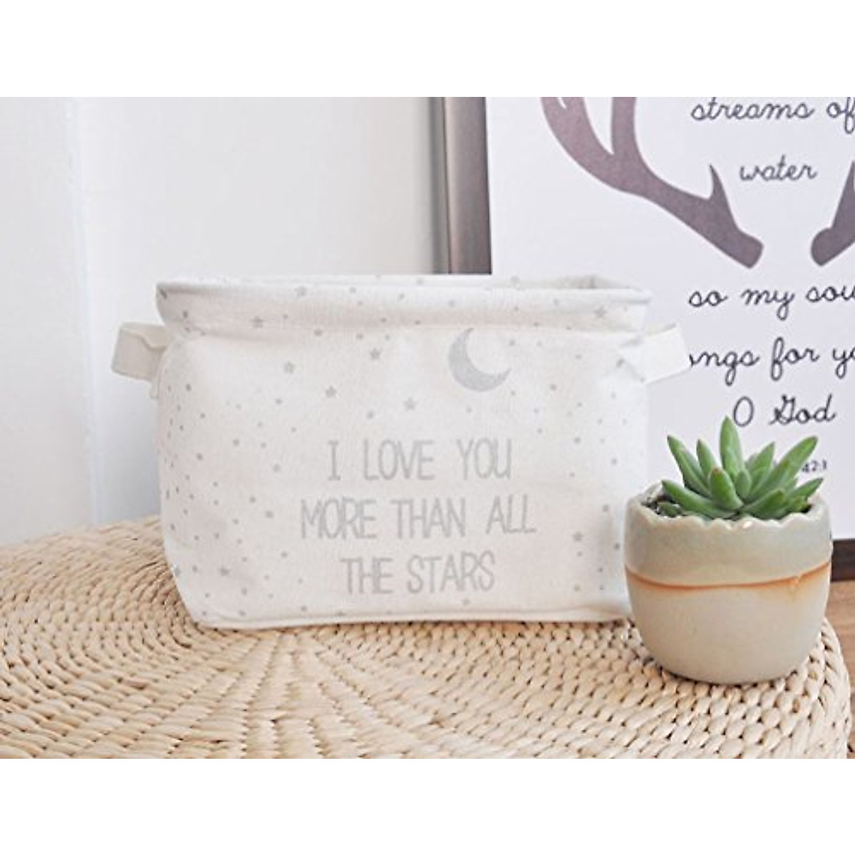 Slytem Storage Bin Basket Organizer Container Cube Rectangle with Handles Linen Canvas Jute Collapsible (#1: 7.8" Long × 6.3" Wide × 5.1" high, Gray Stars Moon)