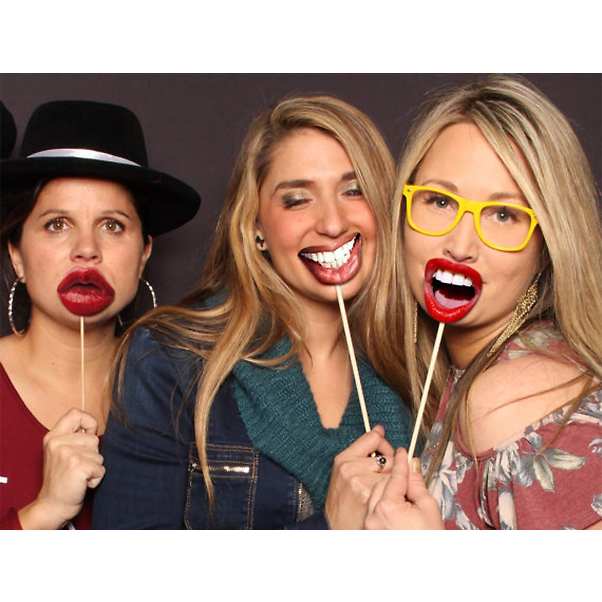 AUEAR, 40 Pack Party Photo Booth Props Funny Lips Mouth Selfie Props Accessories with Stick for Christmas Birthday Wedding Graduation Party and Halloween