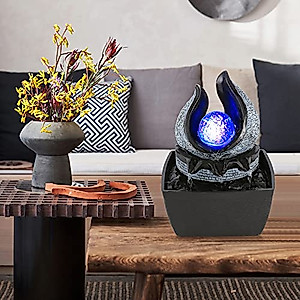 WICHEMI Indoor Fountain Tabletop Fountain Mini Waterfall Fountains Relaxation Water Feature Feng Shui Zen Meditation Desktop Fountain with Rolling Ball for Home Office Indoor Spaces Decor (Style 1)