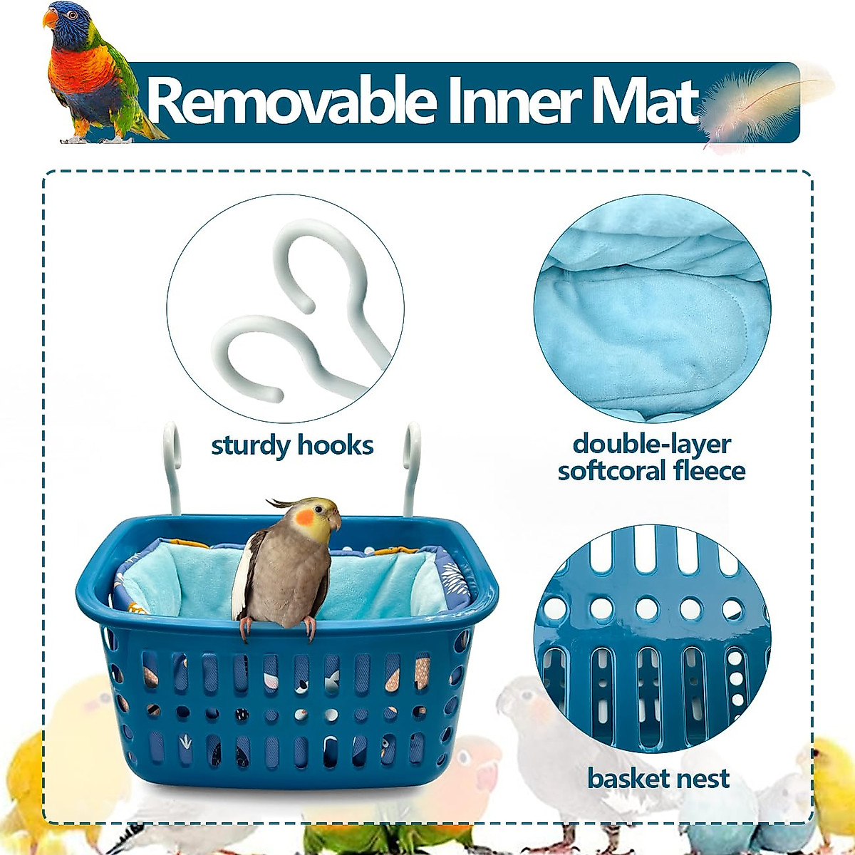 FlidRunest Large Warm Bird Nest House, Parrot Bird Bed Hanging Hammock Bed, Soft Bird Bed for Cage with blanket for Parrot Parakeet Cockatiel Conure Cockatoo African Grey