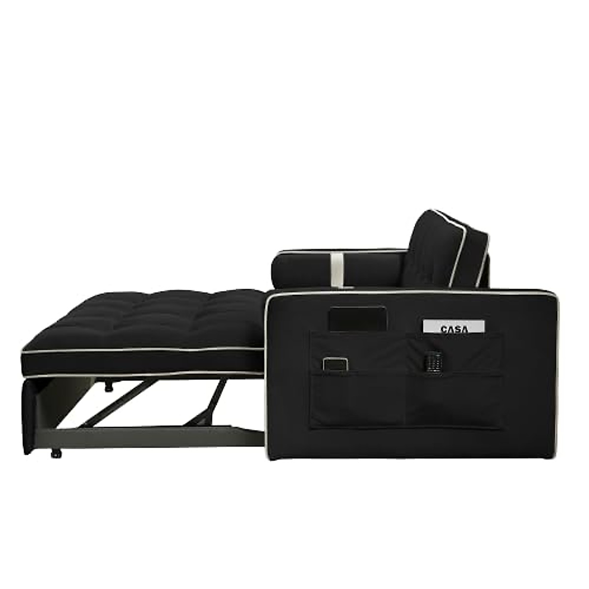 akucvor 55.5" Sleeper Sofa Bed, Convertible 3 in 1 Loveseats Sofa Bed with Side Pockets, Multi-Function Velvet Pull Out Sofa Bed with Adjustable Backrest for Living Room Bedroom, Black