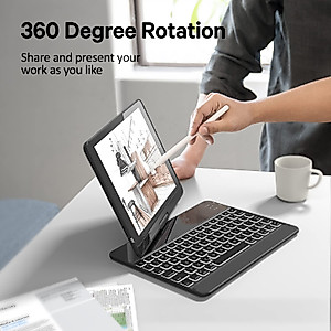 GreenLaw iPad Keyboard Case for iPad 6th 2018 - iPad 5th 2017- iPad Pro 9.7 - iPad Air 2 & 1-360° Rotation - 7 Color Backlit - Wireless Bluetooth - iPad Case with Keyboard, Black