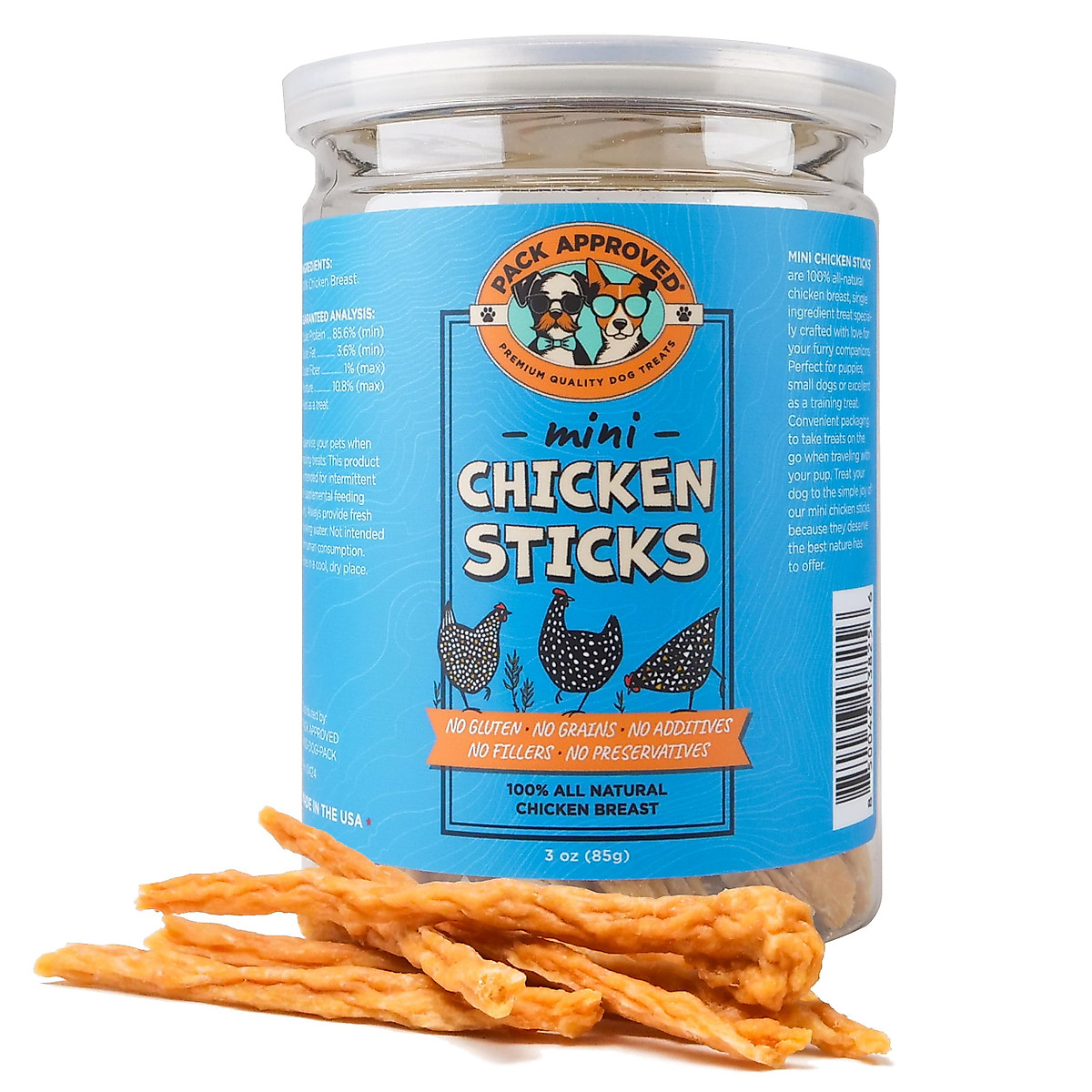 Pack Approved Mini Chicken Sticks for Dogs - Dehydrated Chicken Dog Treats & Single Ingredient Dog Treat - High Protein, Low Fat Dog Treats - Chicken Treats for Dogs - Crunchy Dog Chew Sticks - 3oz
