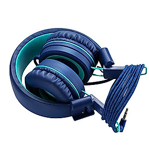 Kids Headphones - noot products K11 Foldable Stereo Tangle-Free 3.5mm Jack Wired Cord On-Ear Headset for Children/Teens/Boys/Girls/Smartphones/School/Kindle/Airplane Travel/Plane/Tablet (Navy/Teal)