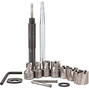 Hougen 11075 RotaCut High Speed Steel Cutter Kit 5/16”, 3/8", 7/16”, 1/2", 9/16”, 5/8, 3/4", 1/4" Cutting Depth, Bright Finish, 3/8" Shank