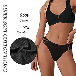 LEVAO Cotton Thongs for Women, Sexy Lace Trim G String Panties Soft Underwear Pack of 3,M