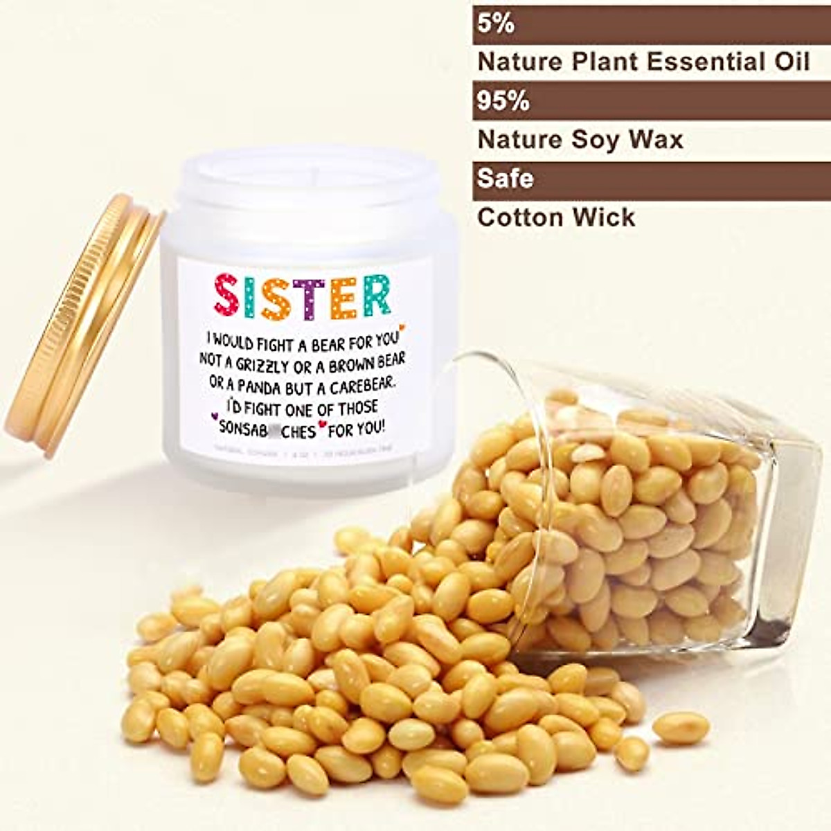 Sisters Birthday Candles Gifts for Women, Friends Candle for Soul Sister, Lavender Scented Candle, I Would Fight A Bear for You Sister Candles Present for Sister Best Friend