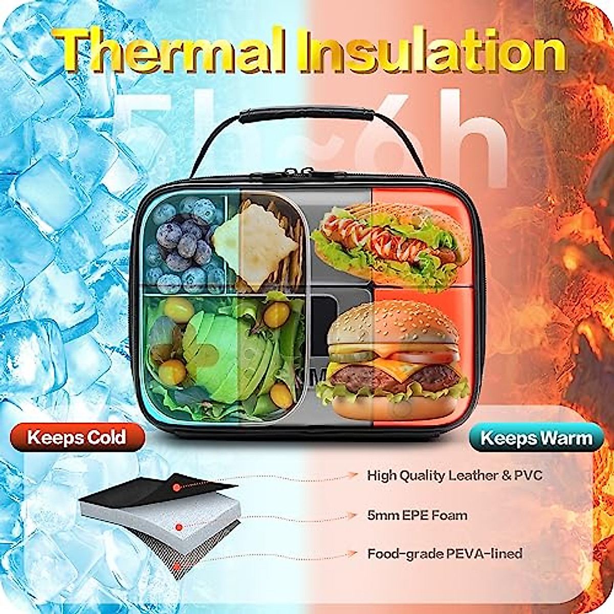 Hairao Boys Lunch Box Leather Lunch Box, Kids Lunch Bags Waterproof Thermal Insulated Cooler Bag Toy Bag for Boys Girls Kids Toddlers Teens school gift