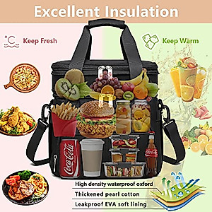 BAVERGE Lunch Box for Men Women, Insulated Loncheras Para Mujer Hombres, Large Portable Collapsible Adult Work Food Cooler, Expandable Heavy Duty Leakproof Tactical Lunch Bag Black