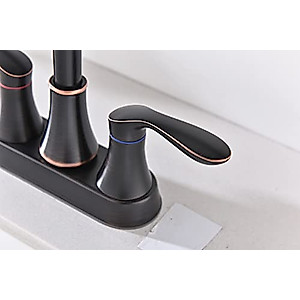 Comllen Oil Rubbed Bronze Bathroom Faucet Centerset 4 Inch Two Handle Bathroom Sink Faucet with Swivel Spout Bronze Faucet for Bathroom Sink Without Pop up Drain Water Supply Lines
