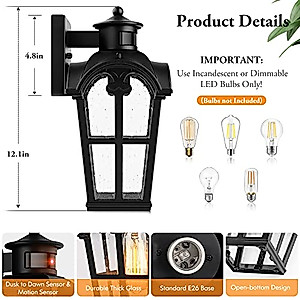 BrightHome Motion Sensor Outdoor Wall Lights, 2-Pack Dusk to Dawn Front Porch Lights, Waterpoof Exterior Wall Mount Light Fixtures, Black Attractive Wall Lanterns for House Garage Doorway Backyard