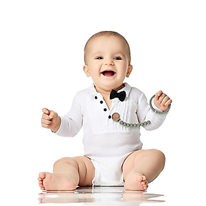 Socub Silicone Baby Teether Toy, 4 Pack BPA Free Soft Silicone Teether Bracelets for 3+Month babies, Wearable as Bracelets, Baby Chew Toy (Sage/Ether/Muted/Apricot)