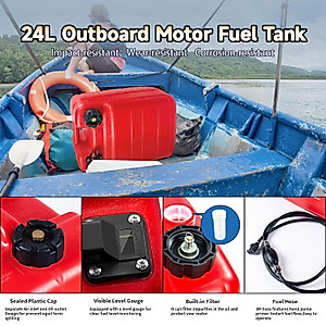 PumuHo Portable Outboard Boat Fuel Tank 6 Gallon/24L for Yamaha Mercury Marine Boat Engine Include 3/8" Gas Hose Pump