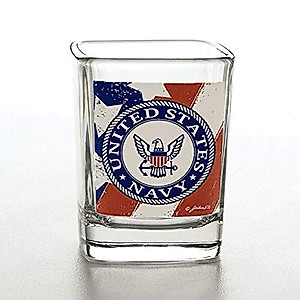 US Navy Shot Glass Military Shot Glass - US Navy Gifts for Men and Women | Armed Forces Gifts for Men and Women | US Navy Crest Logo 2 OZ Square Shot Glass
