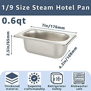 Oungy 8 Pack Hotel Pans 1/9 Size 2 1/2 Inch Deep Anti Clogging Stainless Steel Chafing Steam Table Pans Commercial Catering Storage Metal Food Pan for Hotel Restaurant Buffet