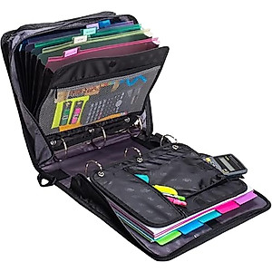 Case-it The Dual 2.0 Zipper Binder - Two 2 Inch D-Rings - 5 Subject File Folder - Multiple Pockets - 800 Sheet Capacity - Comes with Shoulder Strap - Black Dual-301