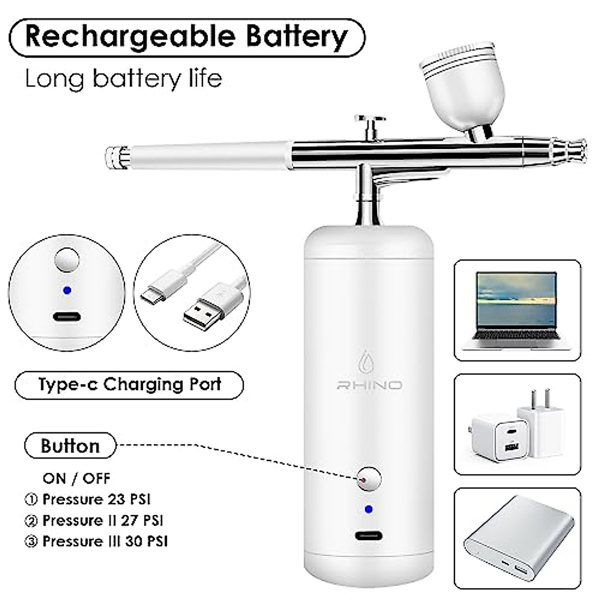 Rhinowisdom Airbrush Kit - Airbrush for Nails Cordless Air Brush Kit with Compressor, Nail Airbrush Machine for Makeup Painting Cake Decor Barbers
