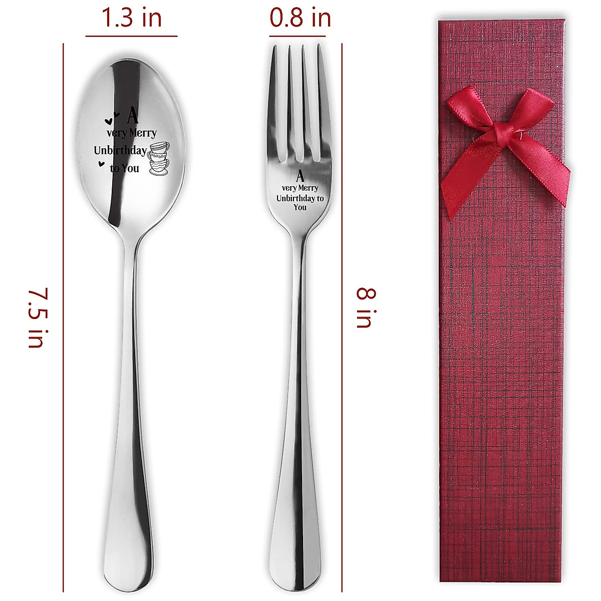 2 Pieces A very Merry Unbirthday to You - Engraved Stainless Spoon and Fork Set, Kitchen Restaurant Long Handle Dinner Spoop and Fork for Friends Sister Birthday Graduation Christmas Gifts