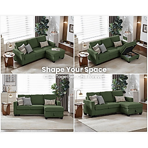 CHIC HOUSE Modular Sectional Sofa Corduroy Couch, Customizable U-Shaped Sofa with Storage Ottoman, Reversible Chaise for Living Room, Oversized L-Shaped Sofa Set (Green, 4 Seater Sectional)
