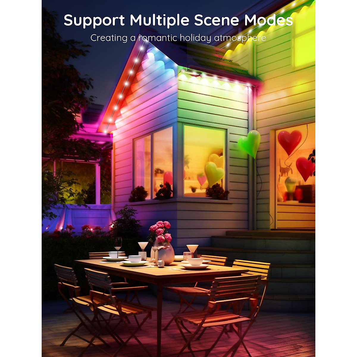 APPECK Permanent Outdoor Lights 100ft, Smart RGB Outdoor Lights with 72 LEDs, IP65 Waterproof LED Eaves Lights, 54 Scene Modes Lighting for Party, Daily, Halloween, Christmas, Roof, Garden, Patios