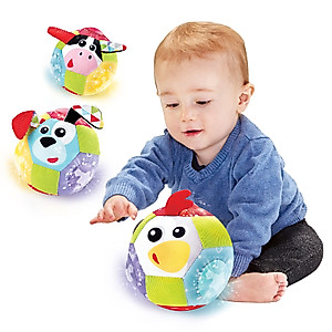 Yookidoo Baby Toys - Light Up Glow Plush Ball with Sounds - Lights N Music - Motion Activated Sensory Musical Stuffed Baby Toy Ball - Ages 3 Months +
