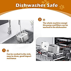 DOOOB Cat Water Fountain,3.2L/108OZ Square Stainless Steel Pet Water Dispenser Metal Dog Drinking Fountains Water Bowl with 3 Replacement Filters Ultra-Quiet Pump and Waterproof Food Mats