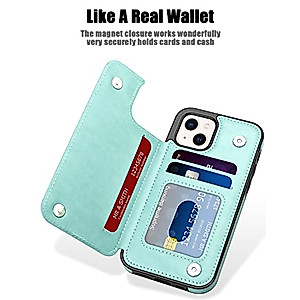 MMHUO for iPhone 13 Case Wallet Magnetic Back Flip Case for iPhone 13 Case for Women Girls with Card Holder Protective Case Phone Case for iPhone 13 6.1 Inches (2021),Mint