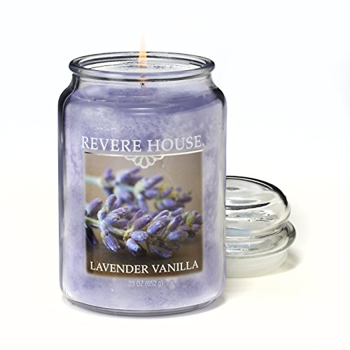 CANDLE-LITE Revere House Scented Lavender Vanilla Single Wick 23oz Large Glass Jar Candle, Fresh Aromatic Fragrance