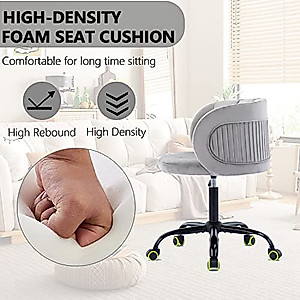 Modern Home Office Chair Upholstered Tufted Velvet Cute Desk Chair Adjustable Swivel Computer Task Chair with Wheels for Girls Women Accent Chair Vanity Chair for Living Room Bedroom Makeup (Grey)