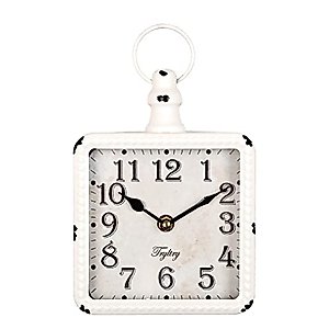 TRYLTRY Retro Rectangle Small Wall Clock, Battery Operated Silent White Vintage Decor Wall Clocks, Antique Old Design Style, for Farmhouse,Kitchen,Bedroom,Bathroom White Rectangle