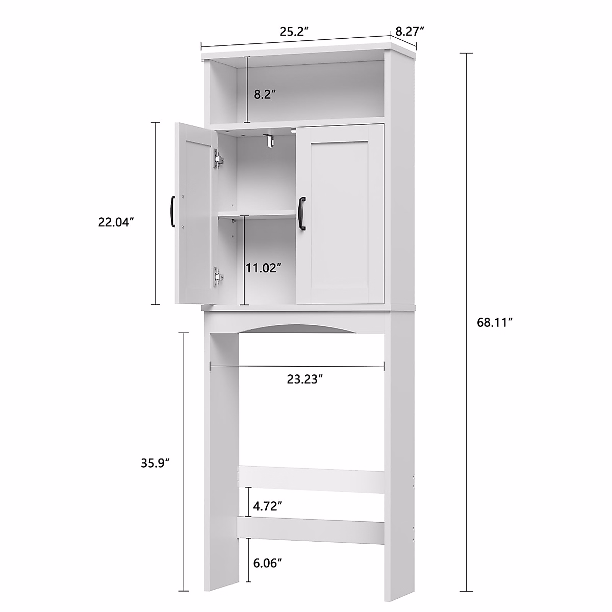MXARLTR Over The Toilet Storage, Over The Toilet Storage Cabinet with Adjustable Shelf and Double Doors, Over The Toilet Cabinet for Bathroom Storage Over Toilet Bathroom Organizer (White)