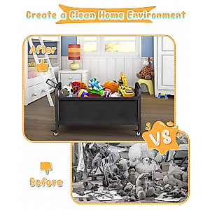 Ardier 80L Large Kids Toy Box with Wheels, Toy Chest Storage Organizer for Toddlers, Boys, Girls, Toy Storage Bin for Stuffed Animals, PlayRoom, Bedroom, Nursery, Living Room, Black