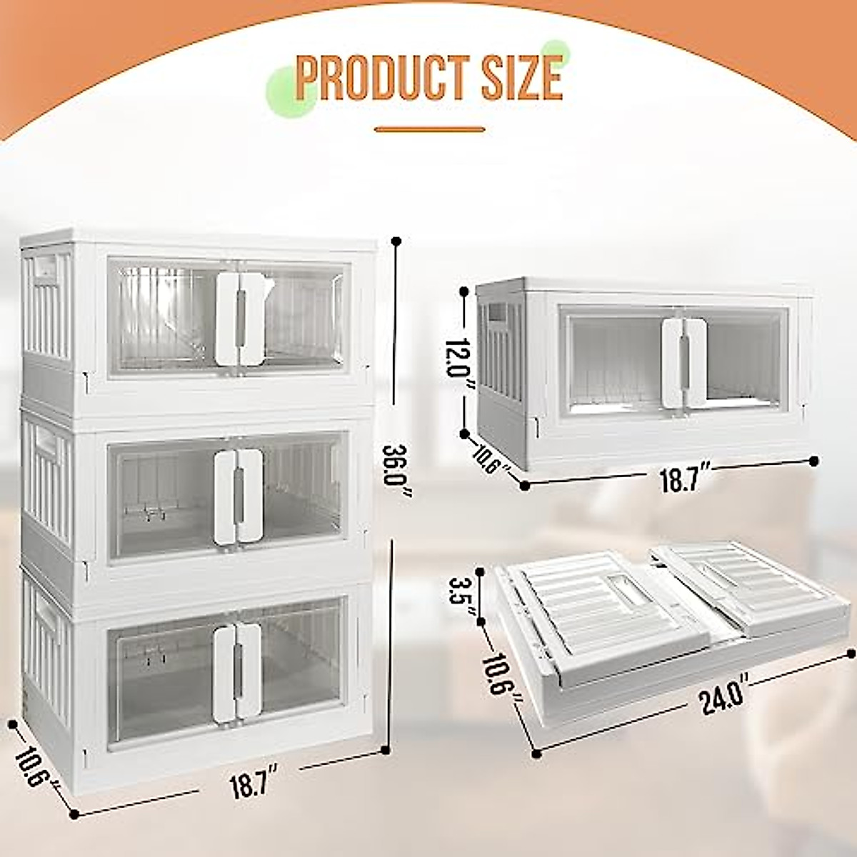 KEJONE Storage Bins with Lids, 25.2 Gallon Collapsible Bins for Organization, Movable Plastic Bins for Storage, 3 Pack Stackable Closet Bins, Storage Containers for Clothes, Snacks, Toys and More