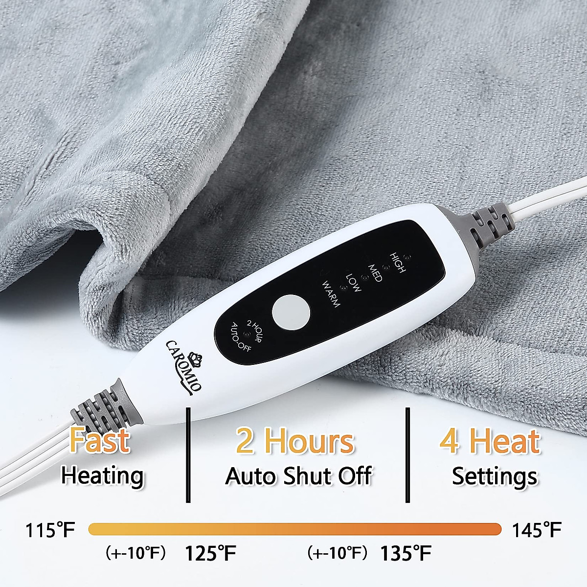 CAROMIO Large Heating Pad for Neck and Shoulders Back Pain Relief, Weighted Electric Heating Pads with Auto Shut Off, Full Body Back Heat Pad, Fast Heating and 4 Heat Settings (Grey, 33"x22")