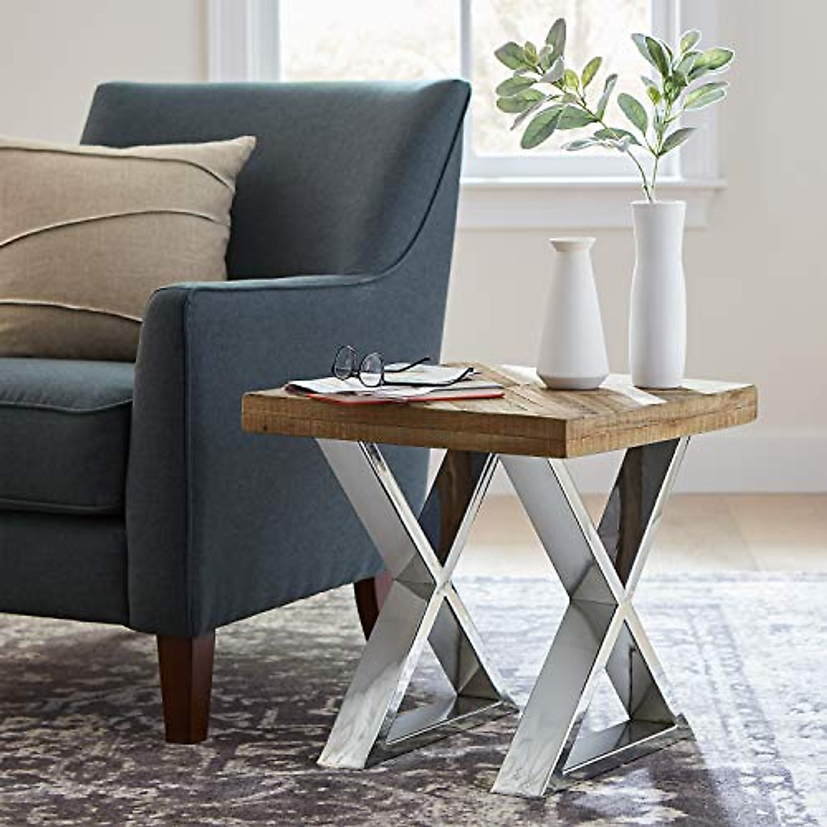 Amazon Brand – Stone & Beam Cheyanne Modern Living Room Accent Arm Chair, 30.7"W, Denim Blue