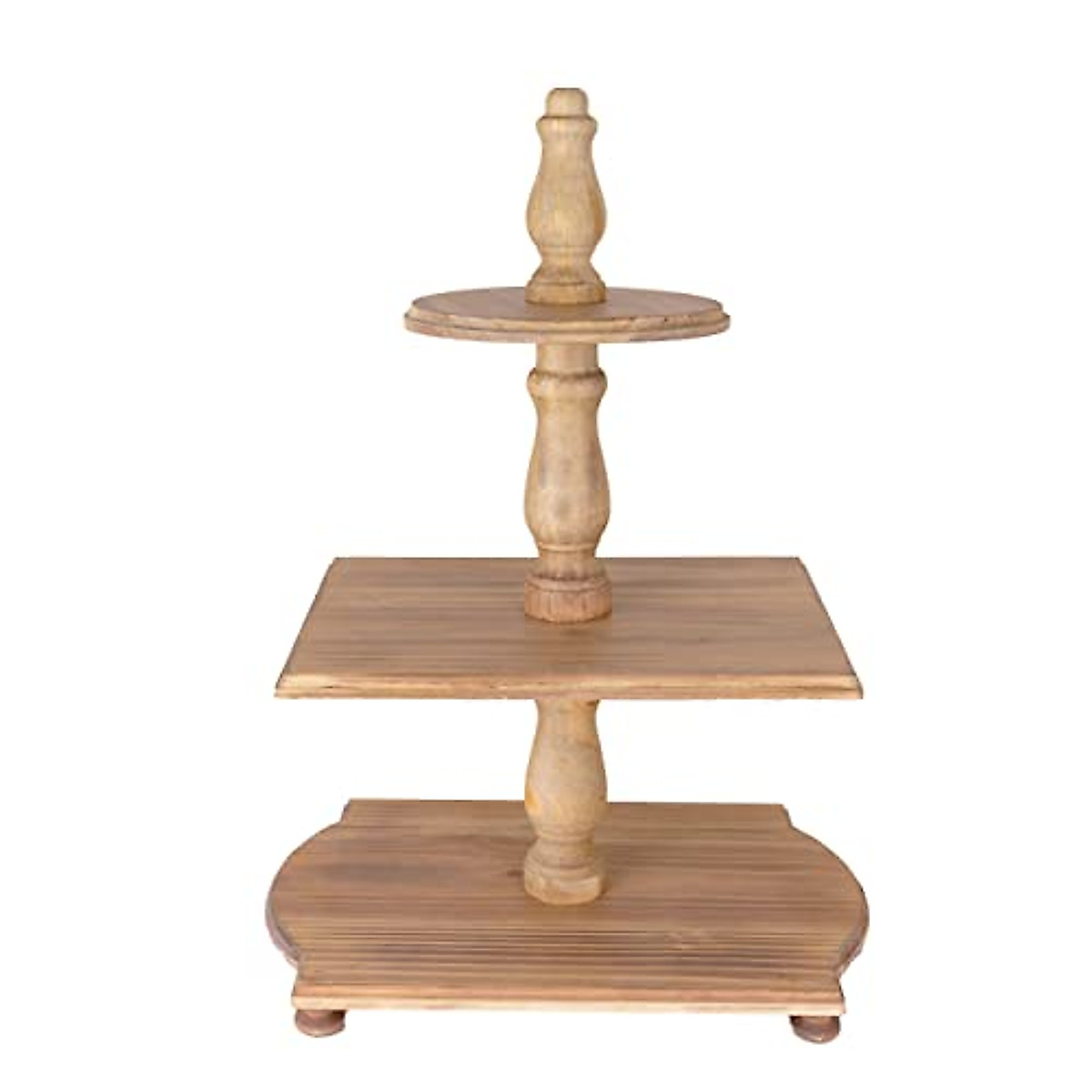 NISE, Farmhouse Three Tiered Tray Stand - 22x16 inch Farmhouse 3 Tier Tray - White Wooden Decorative Tiered Tray for Tier Tray Decor - Kitchen Table Centerpieces (Brown) (NTTT)