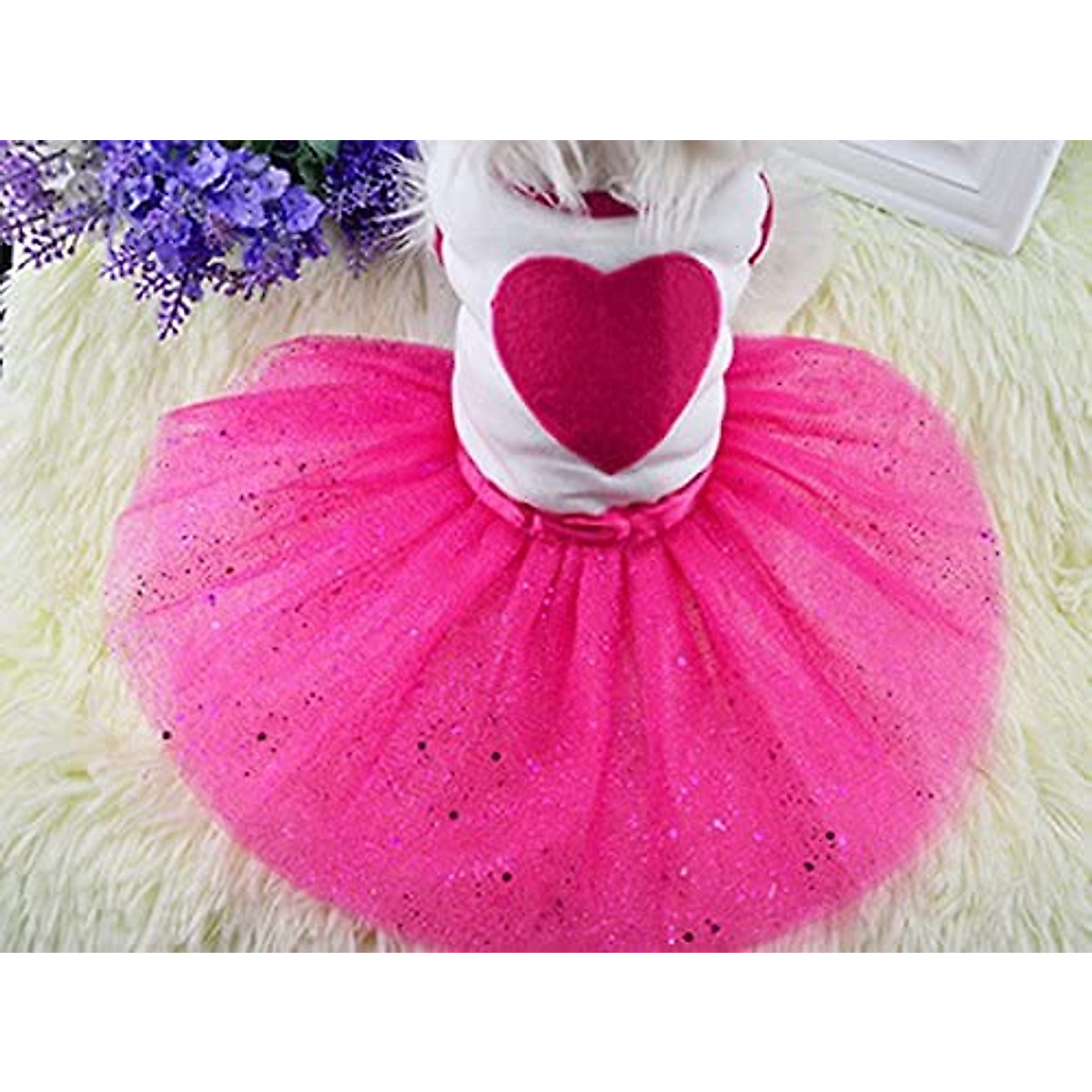 Idepet Spring Summer Pet Dog Cat Puppy Tutu Princess Dress Heart Printed Lace Dog Skirt Pet Apparel Dog Dress(XXL)