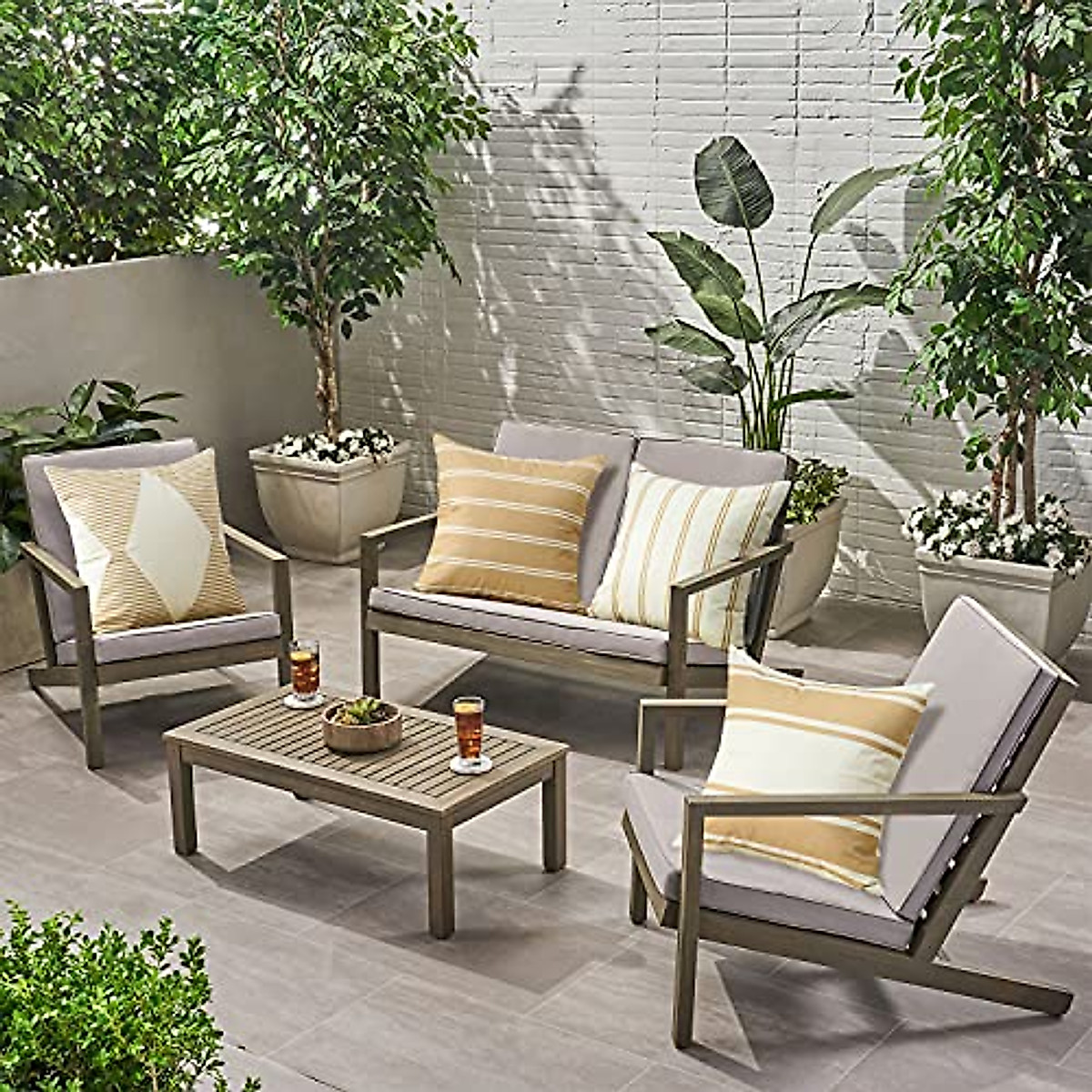 OTOSTAR Pack of 4 Waterproof Throw Pillow Covers 18x18 Inch Geometry Outdoor Decorative Pillow Case Garden Pillow Covers Square Cushion Case Pillows Shell for Patio Furniture Couch Tent (Light Coffee)