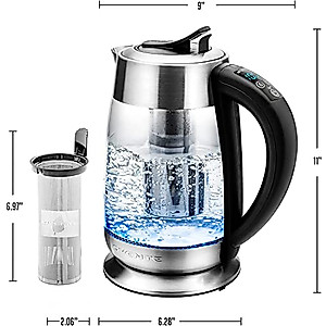 OVENTE Electric Glass Kettle Hot Water Boiler 1.8 Liter BPA Free 1500W, Set Temperature Control, Auto Shut Off, Portable Tea Kettle & Instant Water Heater + Stainless Steel Infuser - KG6610S