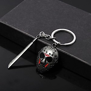 FunBoat Halloween Horror Jason Mask Keychain - Classic Horror Movie Costume Charm - Halloween Gifts for Women Men