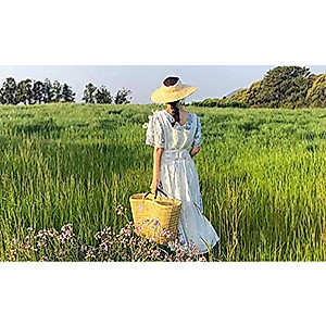 losofar Women Girls Vintage Pleated Split Apron V Neck Gardening Works Cotton Overall Smock Pinafore Dress (white, 40" L)