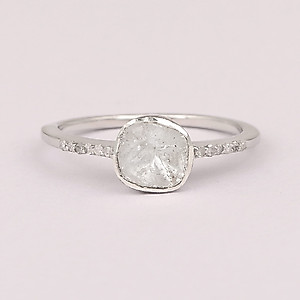 Shine Jewel 0.25 CT Natural Uncut Polki Diamond Solitaire Engagement Ring with Accents 925 Sterling Silver Platinum Plated Handmade Jewelry Gift for Women Size 7