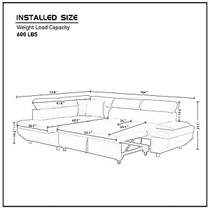 SCANORDIC Pull Out Sofa Bed,2 in 1 Convertible Sleeper Sofa, L Shaped Sofa Couch with Left Chaise Lounge and Adjustable Backrest for Living Room, Small Space,Beige