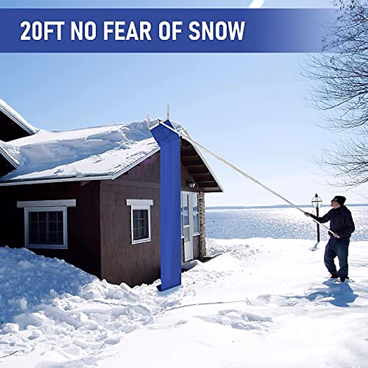 20 Feet Aluminum Snow Rake, with 17' Snow Slide, 5 Extension Tubes & Anti-Skid Handle, Telescoping Snow Removal Tool for Removing Snow, Leaves, Debris…