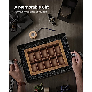 SONGMICS Watch Box, 10-Slot Watch Case, Solid Wood Watch Box Organizer with Glass Lid, Watch Display Case with Removable Pillows, Gift for Loved Ones, Rustic Walnut UJOW100K01